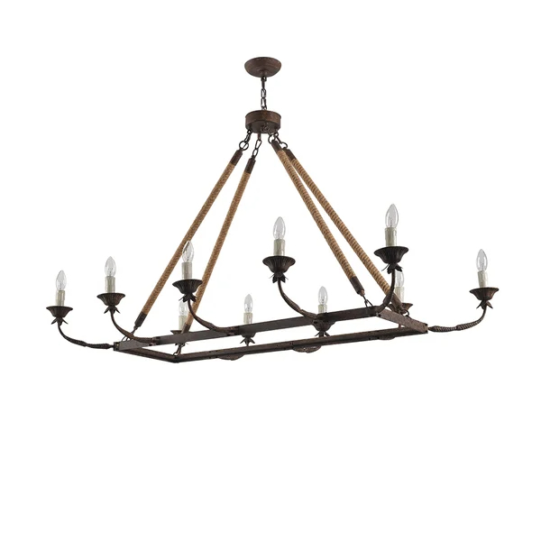 linear rectangular chandelier Rustic Candle Hemp Rope Chandelier